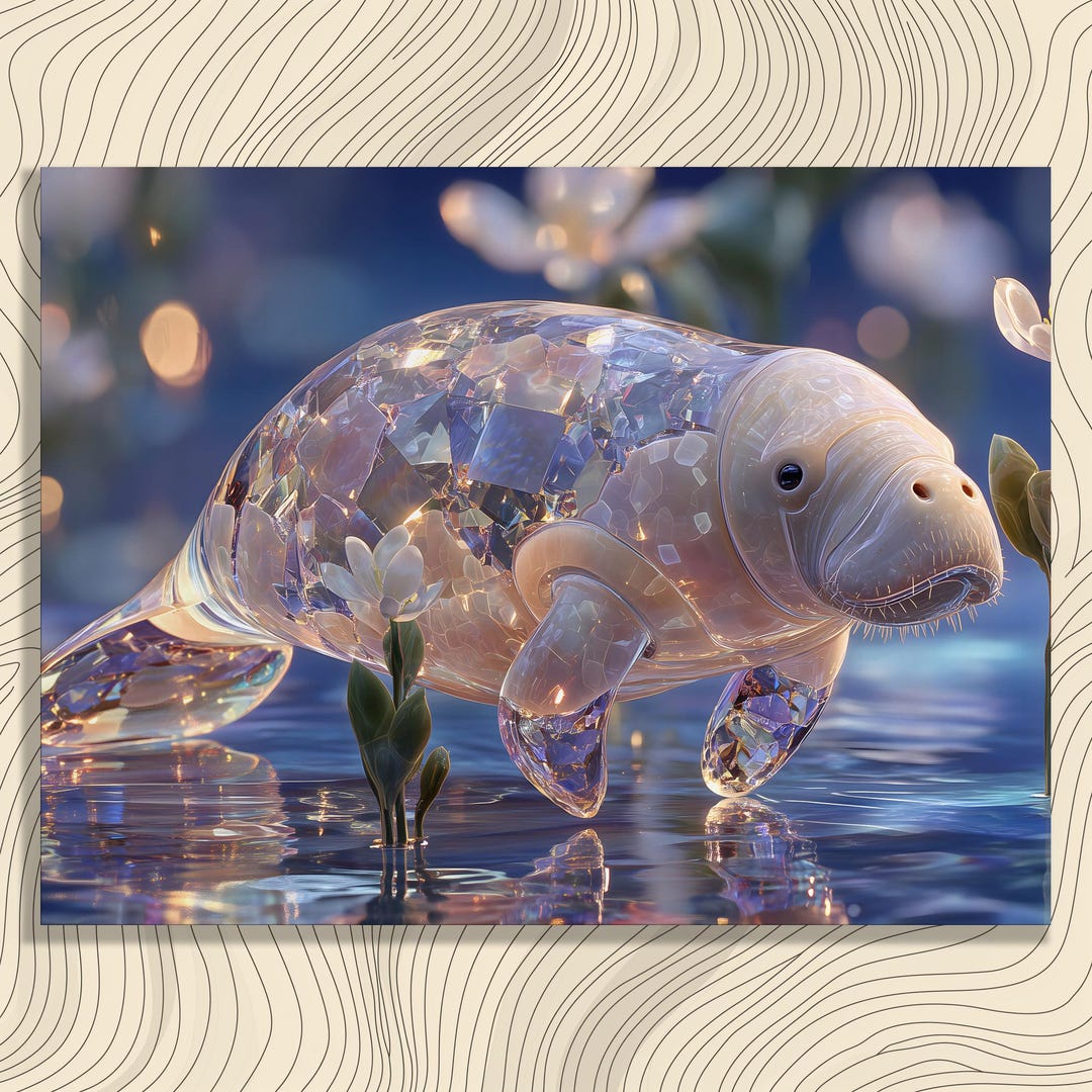 Dreamy Manatee Canvas Wall Art – Sea Cow Artwork Marine Mammal Print ...
