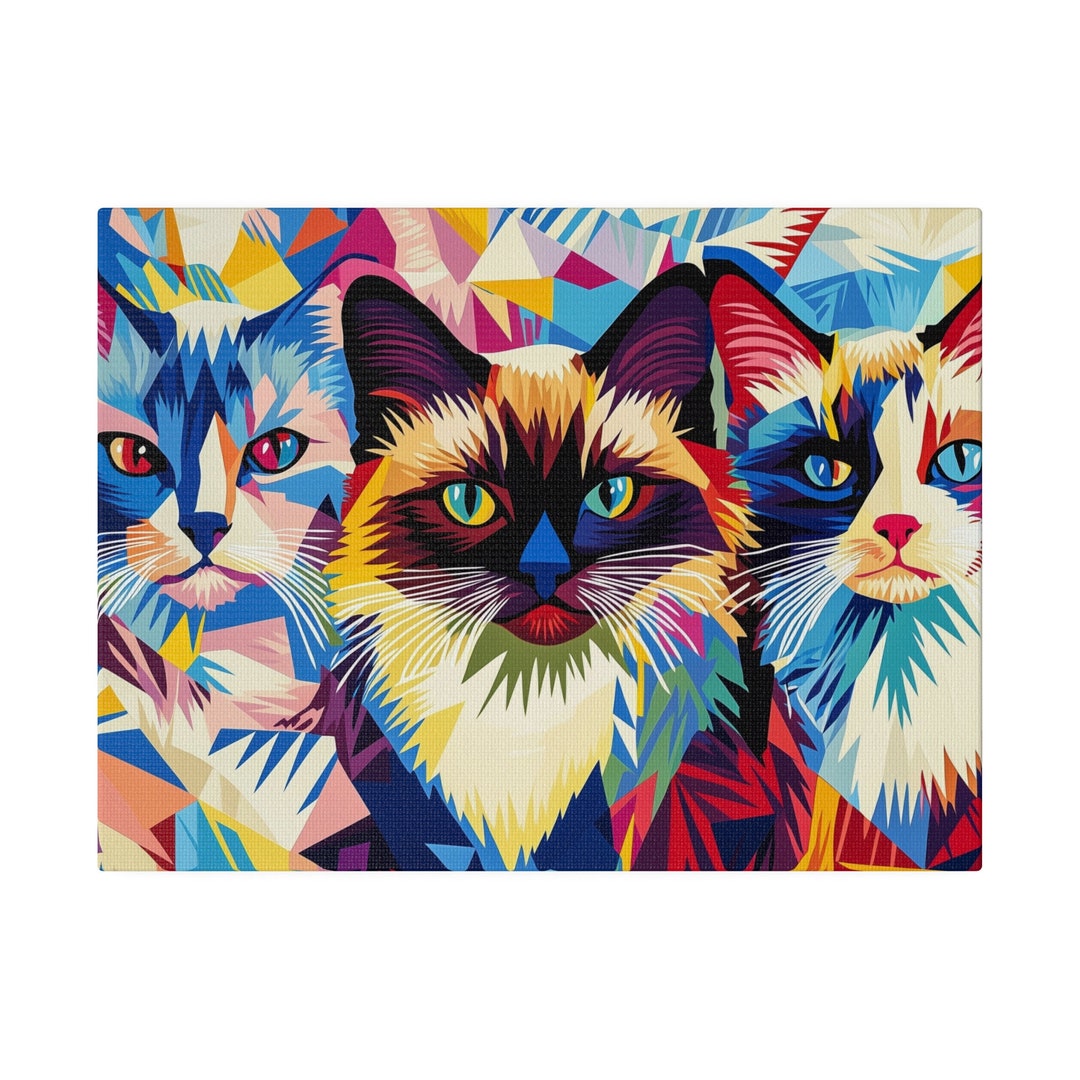 Norwegian Forest Cat Canvas Wall Art, Vibrant Geometric Patterns ...