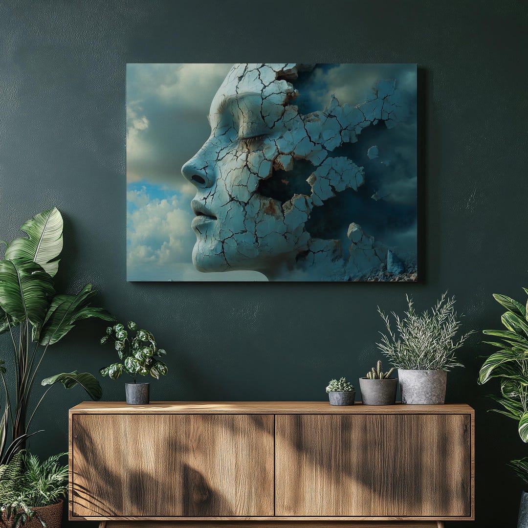 Shattered Reality Surreal Canvas Wall Art – Abstract Face Emerging From ...