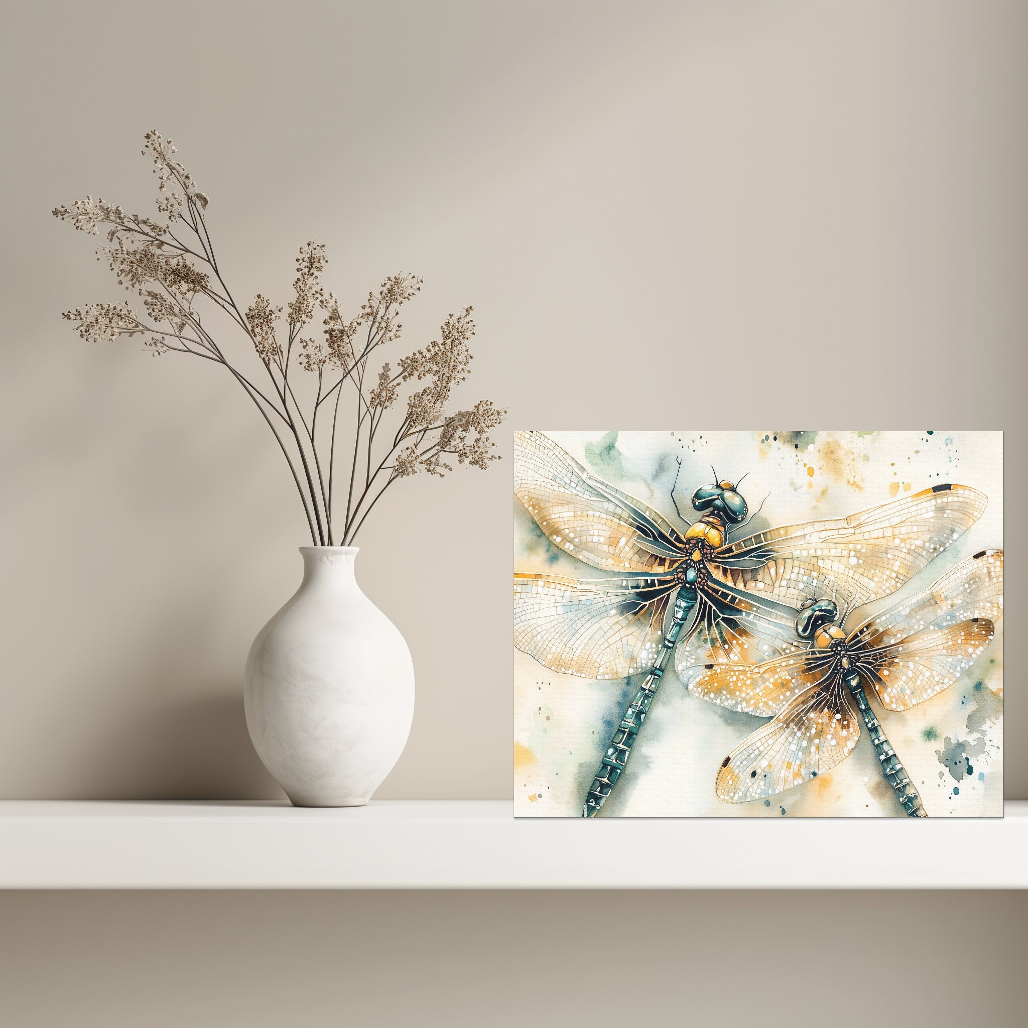 Dragonfly Canvas Wall Art, Watercolor Painting Nature Home Decor Living ...