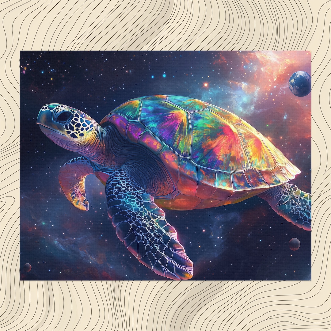 Turtle Canvas Wall Art Surreal Space Adventure Sprinkled With Planets ...