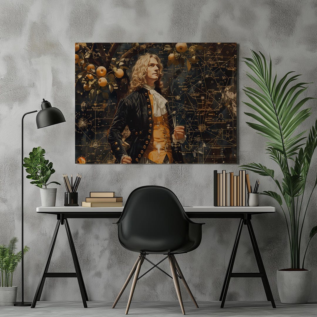 Isaac Newton Canvas Wall Art, Prism Apple Tree Mathematical Equations ...