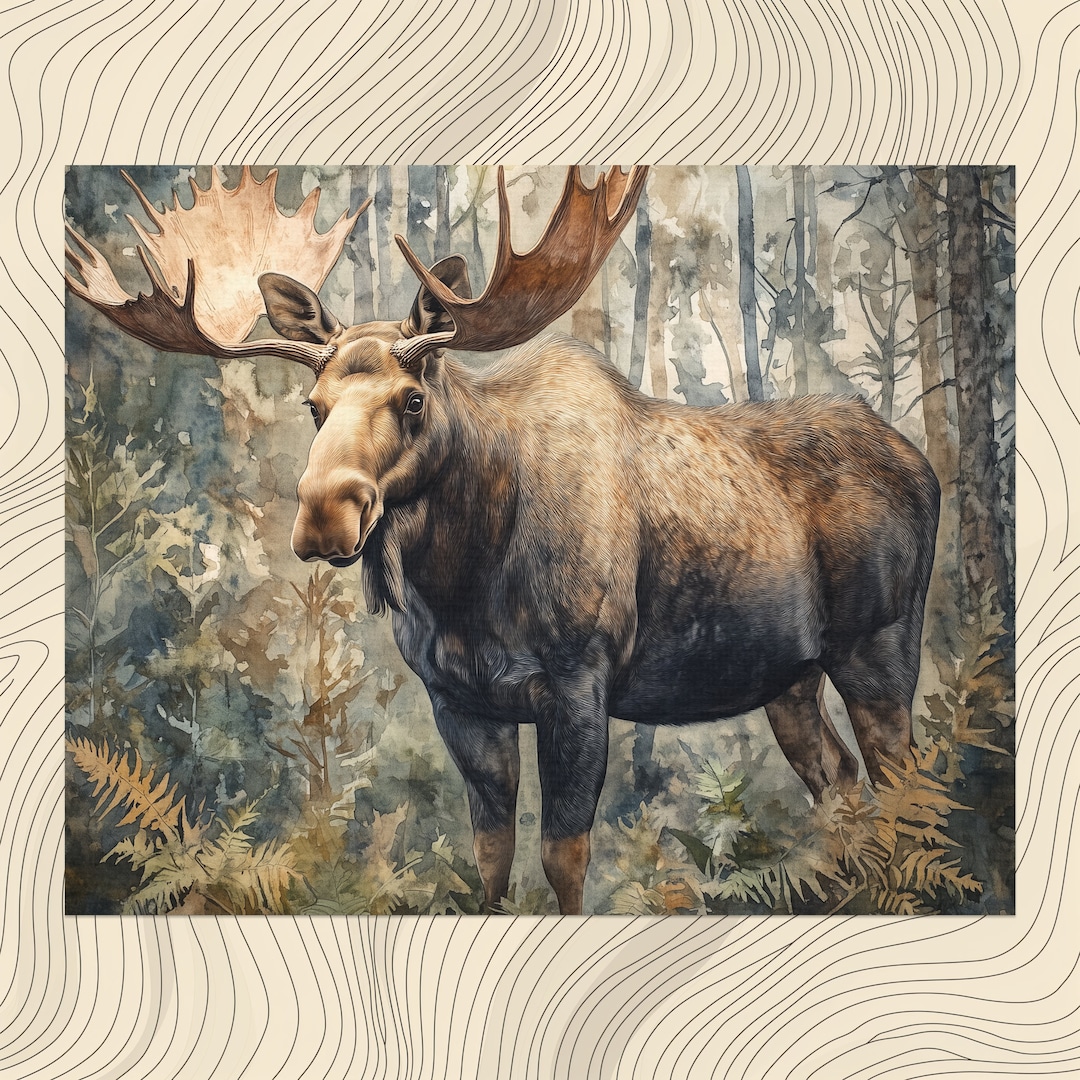 Majestic Moose Canvas Wall Art, Wildlife Decor Forest Painting Animal ...