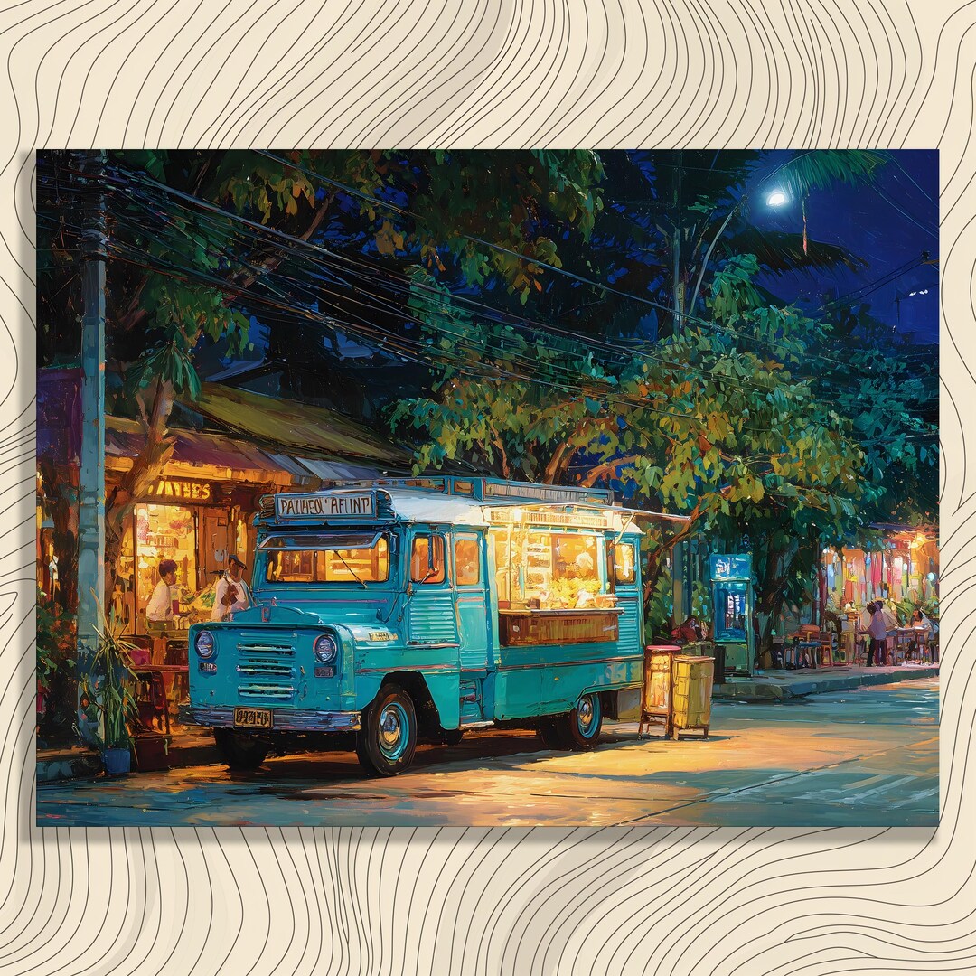 Philippines Canvas Wall Art Jeepney Night Market Oil Painting Nostalgic ...