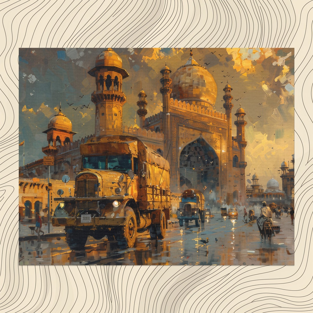 Pakistan Canvas Wall Art, Oil Painting Badshahi Mosque Nostalgic Decor ...