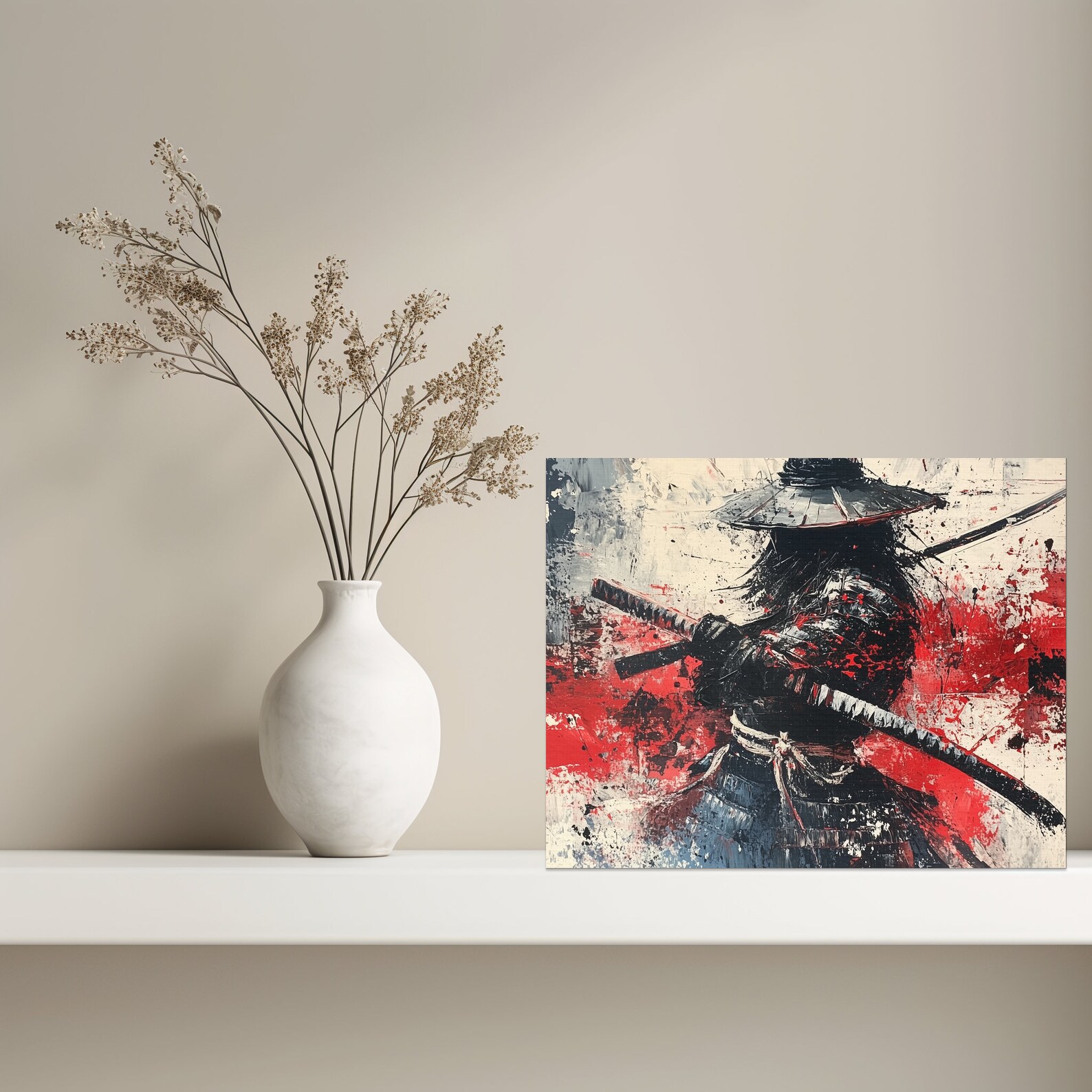 Samurai Warrior Canvas Wall Art, Bold Brushstrokes, Abstract Samurai ...
