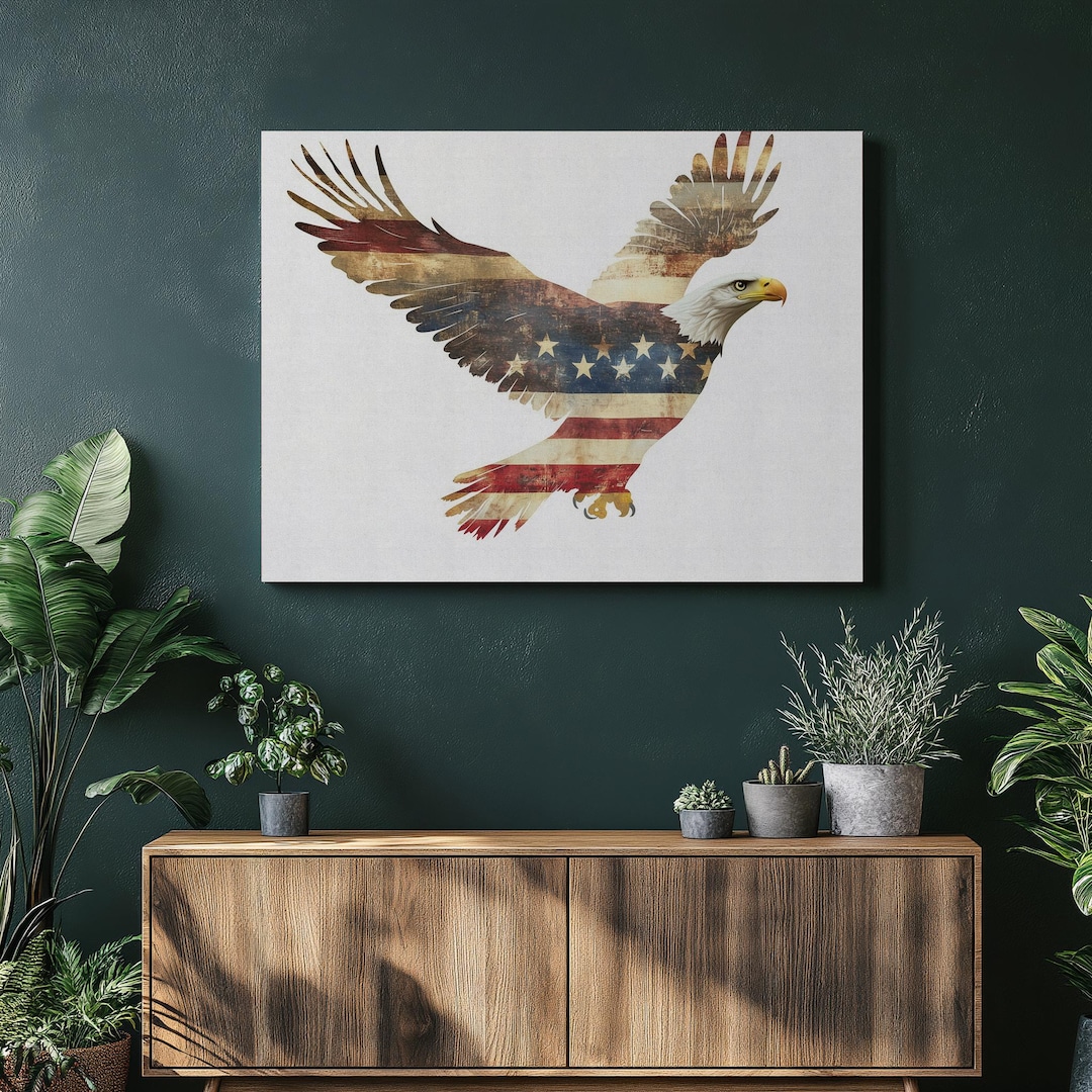 Bald Eagle Canvas Wall Art, Patriotic Bald Eagle Painting With American ...