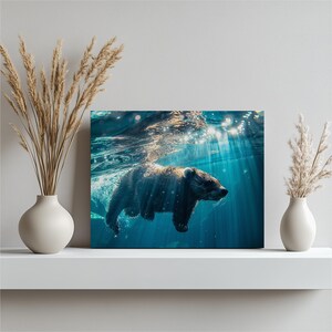Wolverine Swimming Canvas Wall Art, Hyper Realistic Aquatic Mammal ...