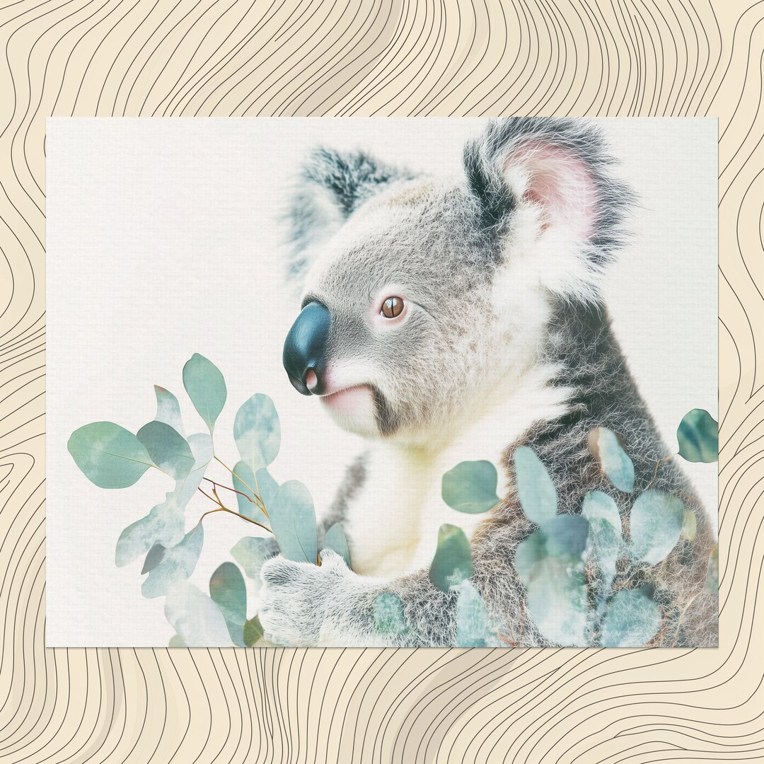 Beautiful Koala Canvas Wall Art, Eucalyptus Leaves Print Wildlife Decor ...