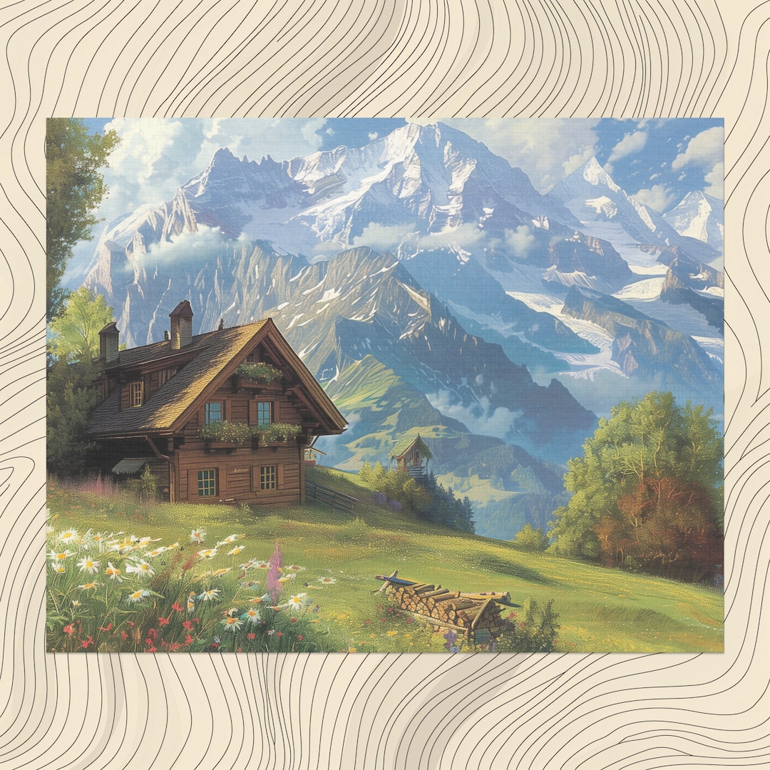 Switzerland Canvas Wall Art, Vibrant Painting of Swiss Alps and ...