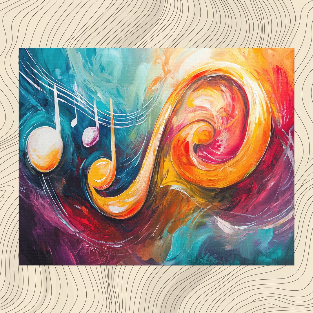 Colorful Musical Note Canvas Wall Art, Abstract Music Design With ...