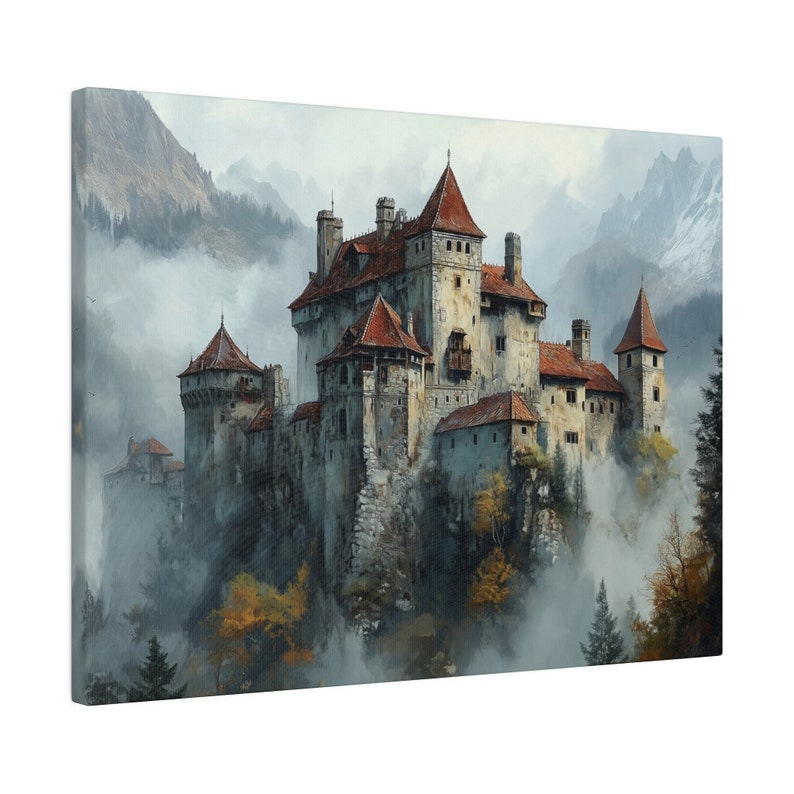 Romania Canvas Wall Art Bran Castle With Carpathian Mountains Mystical ...