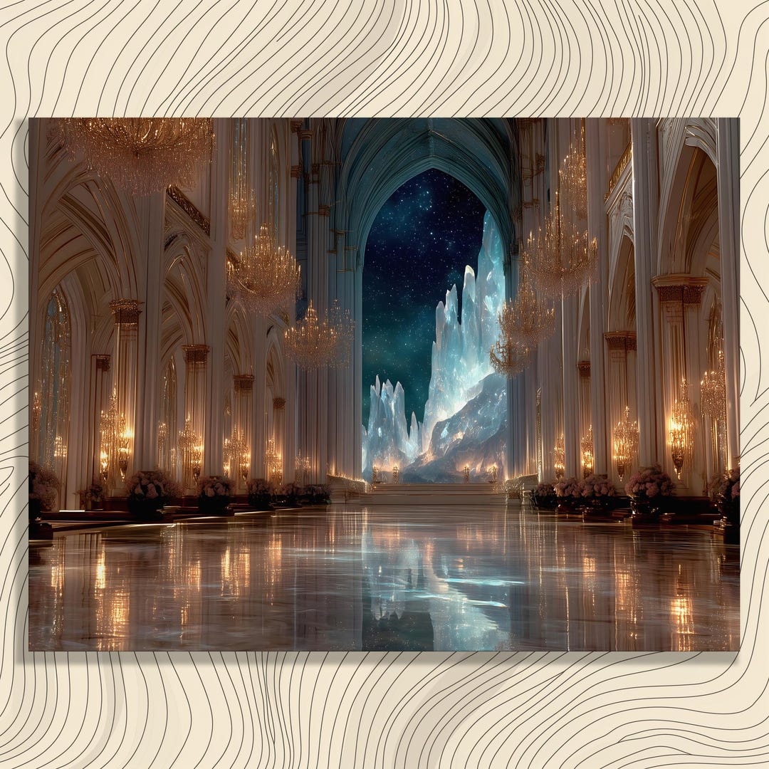 Opulent Grand Hall Canvas Wall Art – Surreal Celestial Scene Print for ...
