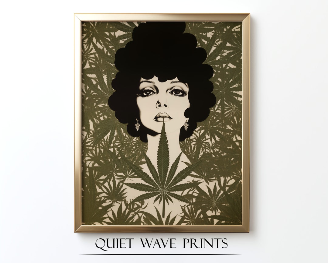 Printable Marijuana Poster, Retro Woman and Pot Leaves, Cannabis Print ...
