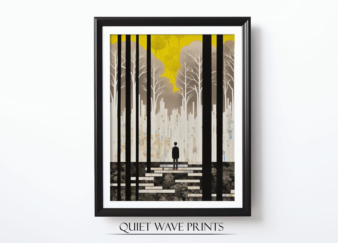 Printable Art Abstract Landscape Poster, Man in a Forest Contemplating ...