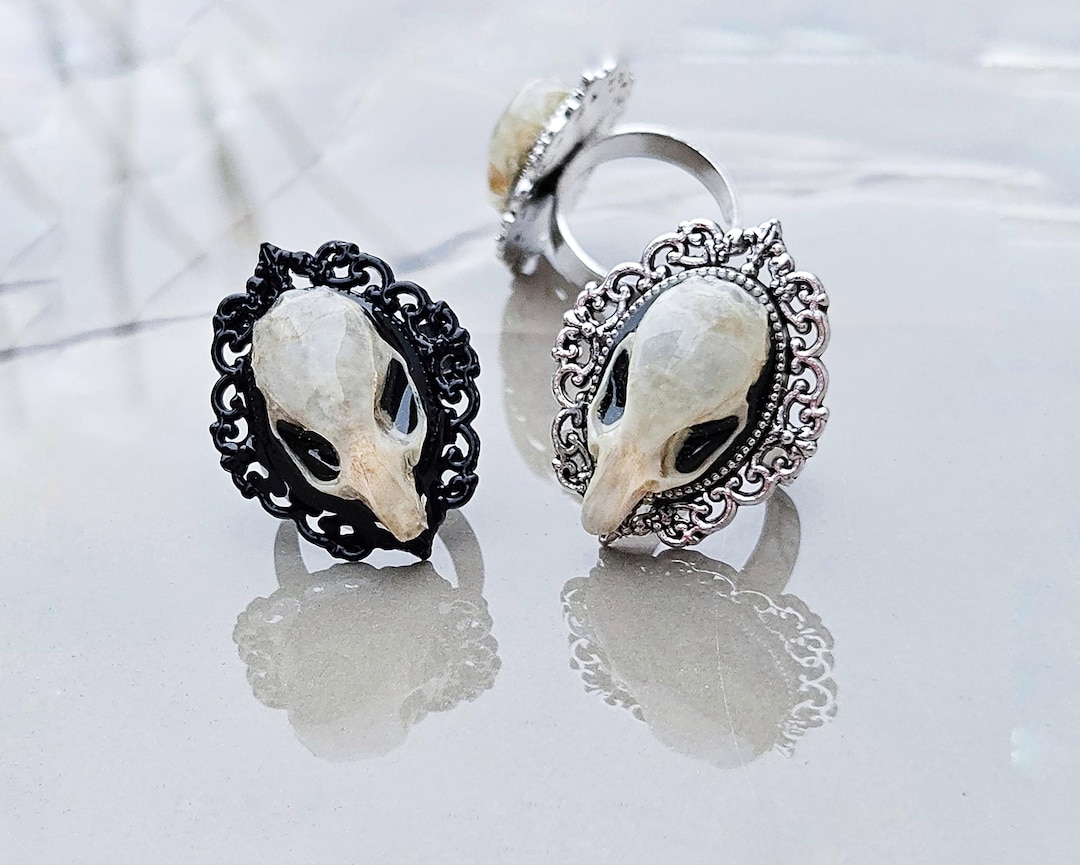Handmade Skull Ring With Resin | Gothic, Witchy, Dark Boho Statement Jewelry | Realistic Bone ...