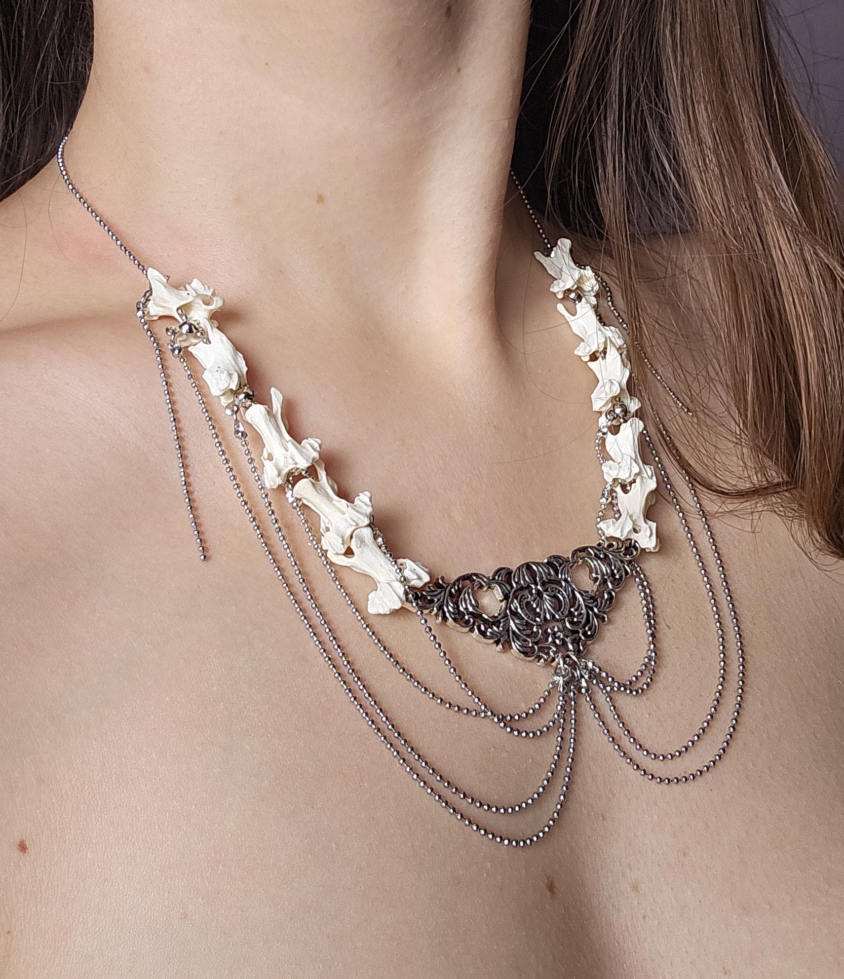 Bone Necklace, Gothic Bone Necklace, Animal Bones Jewelry, Vertebrae ...