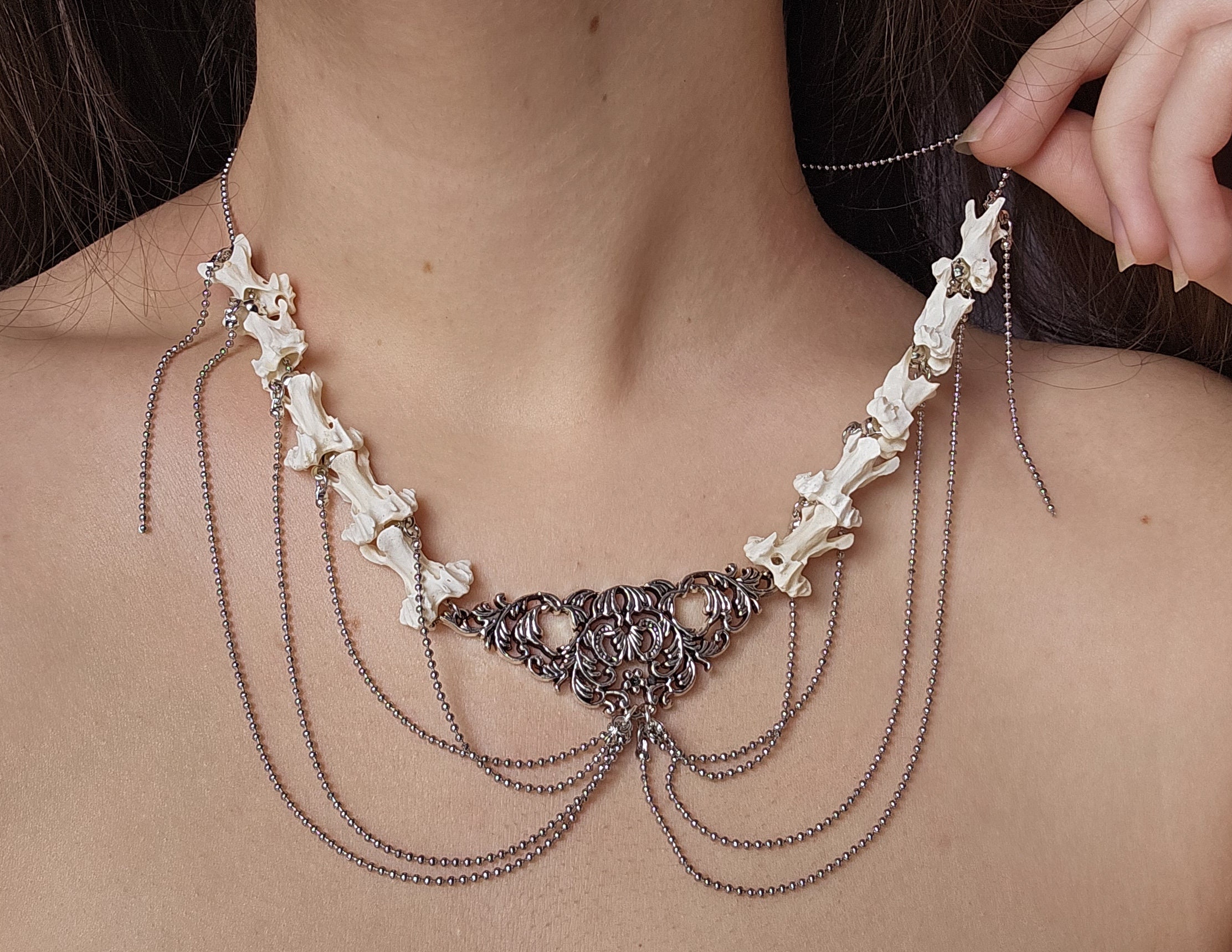 Bone Necklace, Gothic Bone Necklace, Animal Bones Jewelry, Vertebrae ...