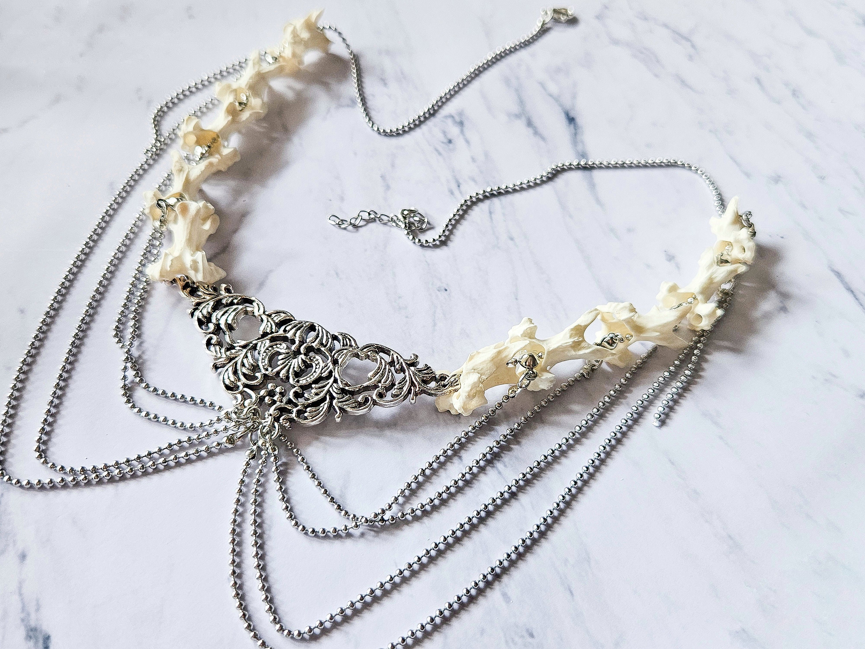 Bone Necklace, Gothic Bone Necklace, Animal Bones Jewelry, Vertebrae ...