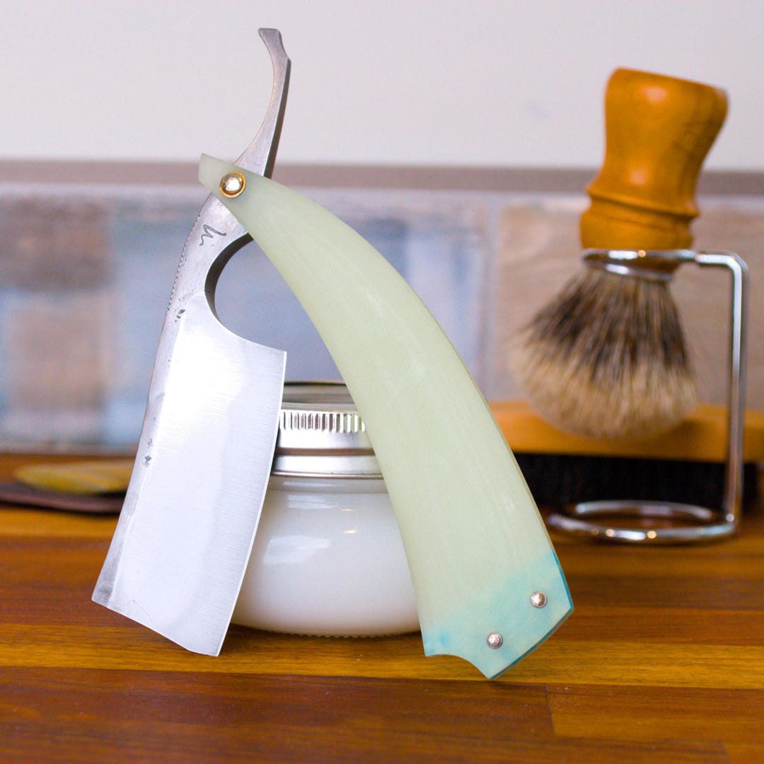Custom | USA Hand Forged Smiling Straight Razor | Ghost Jade G10 Scales ...