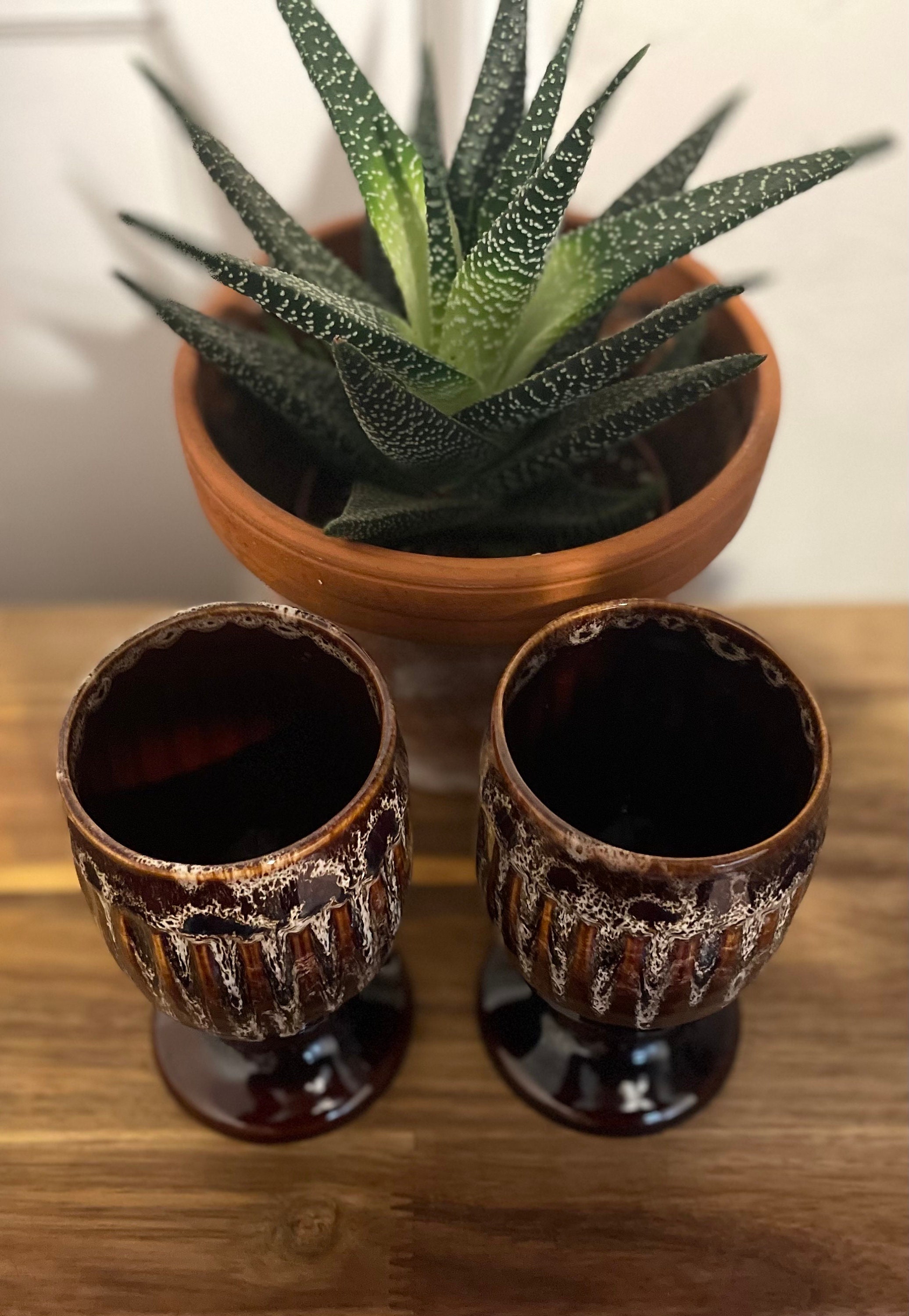Retro 1970s Pottery Goblet Set. Vintage Honeycomb Design - Etsy