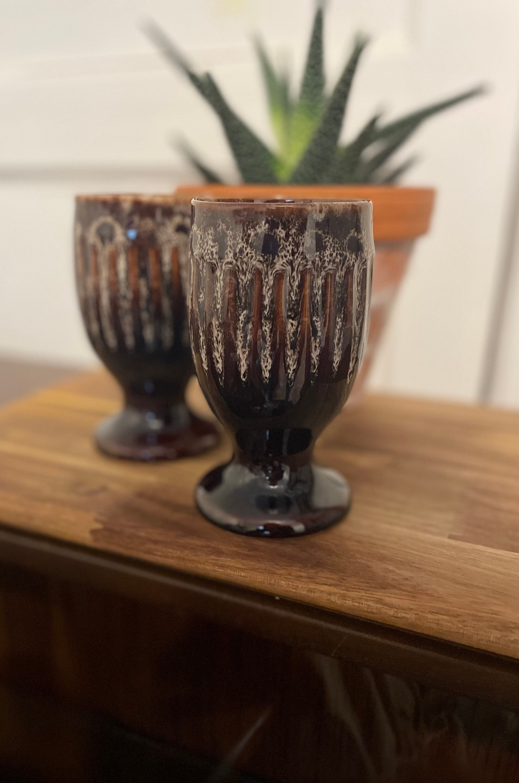 Retro 1970s Pottery Goblet Set. Vintage Honeycomb Design - Etsy