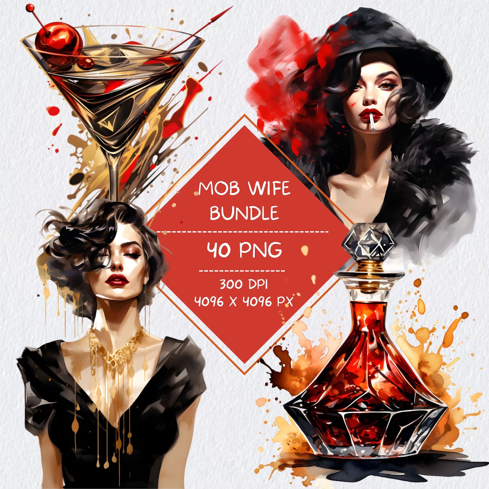 Mob Wife Aesthetic Clipart, Mob Wife Era Clipart, Rich Woman in Fur ...