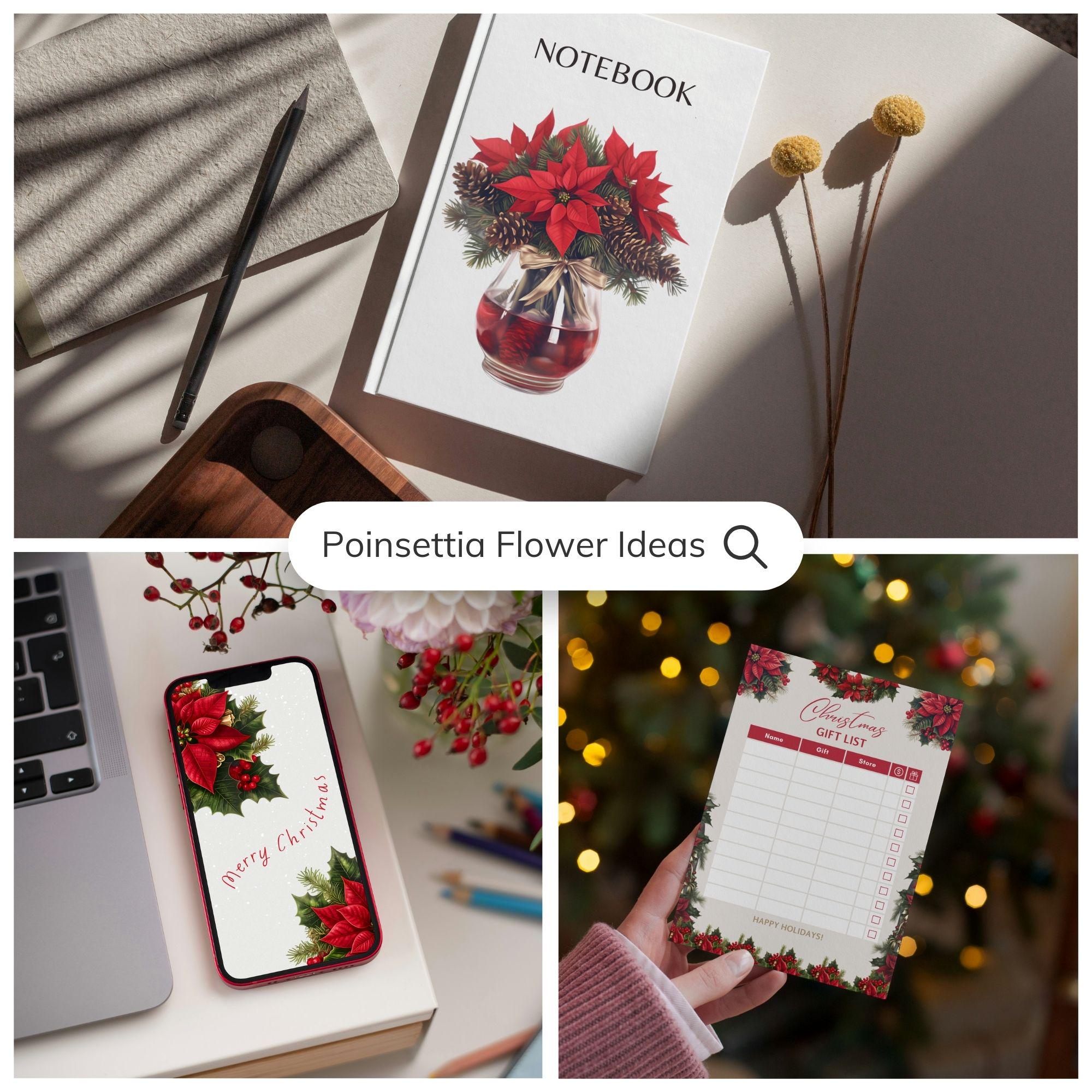 Watercolor Poinsettia Flower Clipart Bundle, Winter Holiday Floral ...