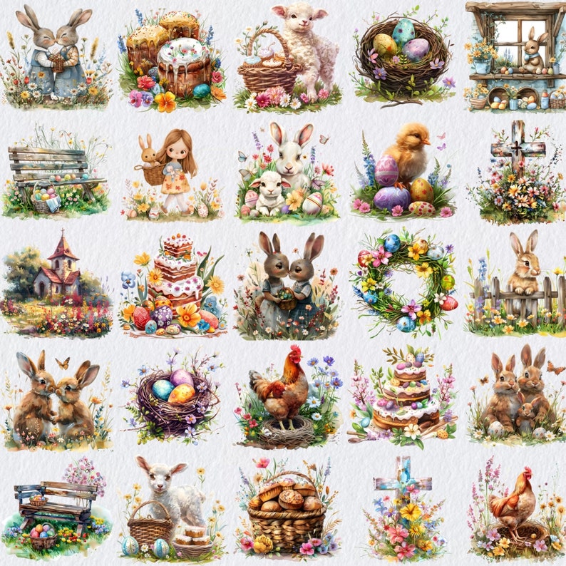Rustic Easter Clipart Bundle, Easter Village Clip Art Collection ...