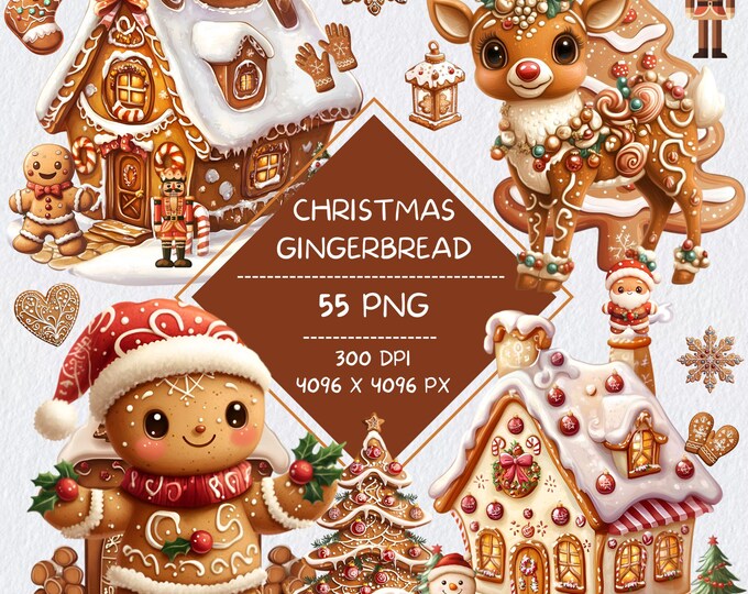 Christmas Gingerbread Clipart Bundle, Gingerbread House Cookies Clip ...