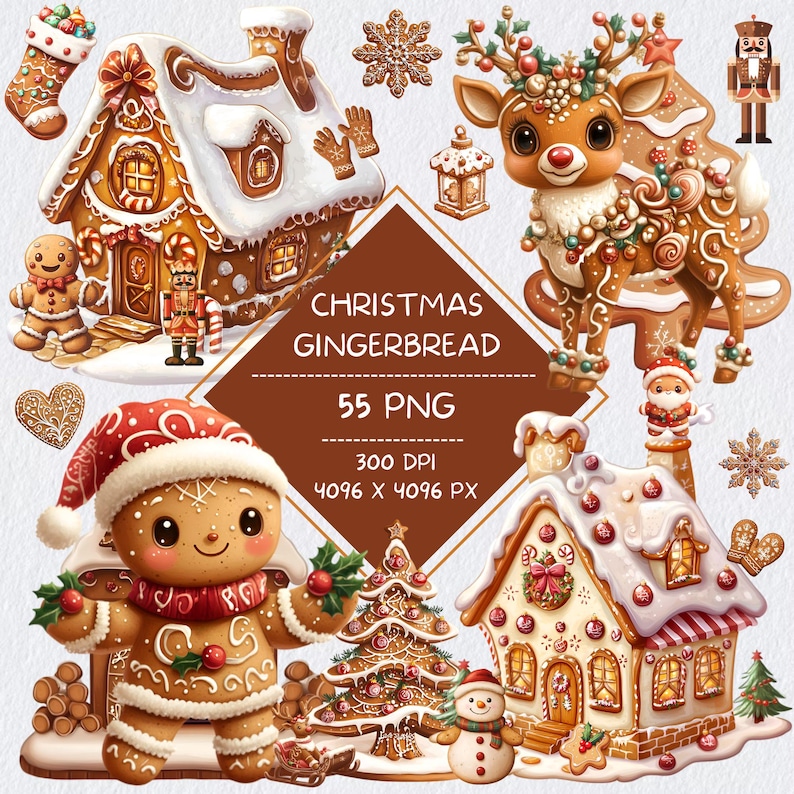 Christmas Gingerbread Clipart Bundle, Gingerbread House Cookies Clip ...