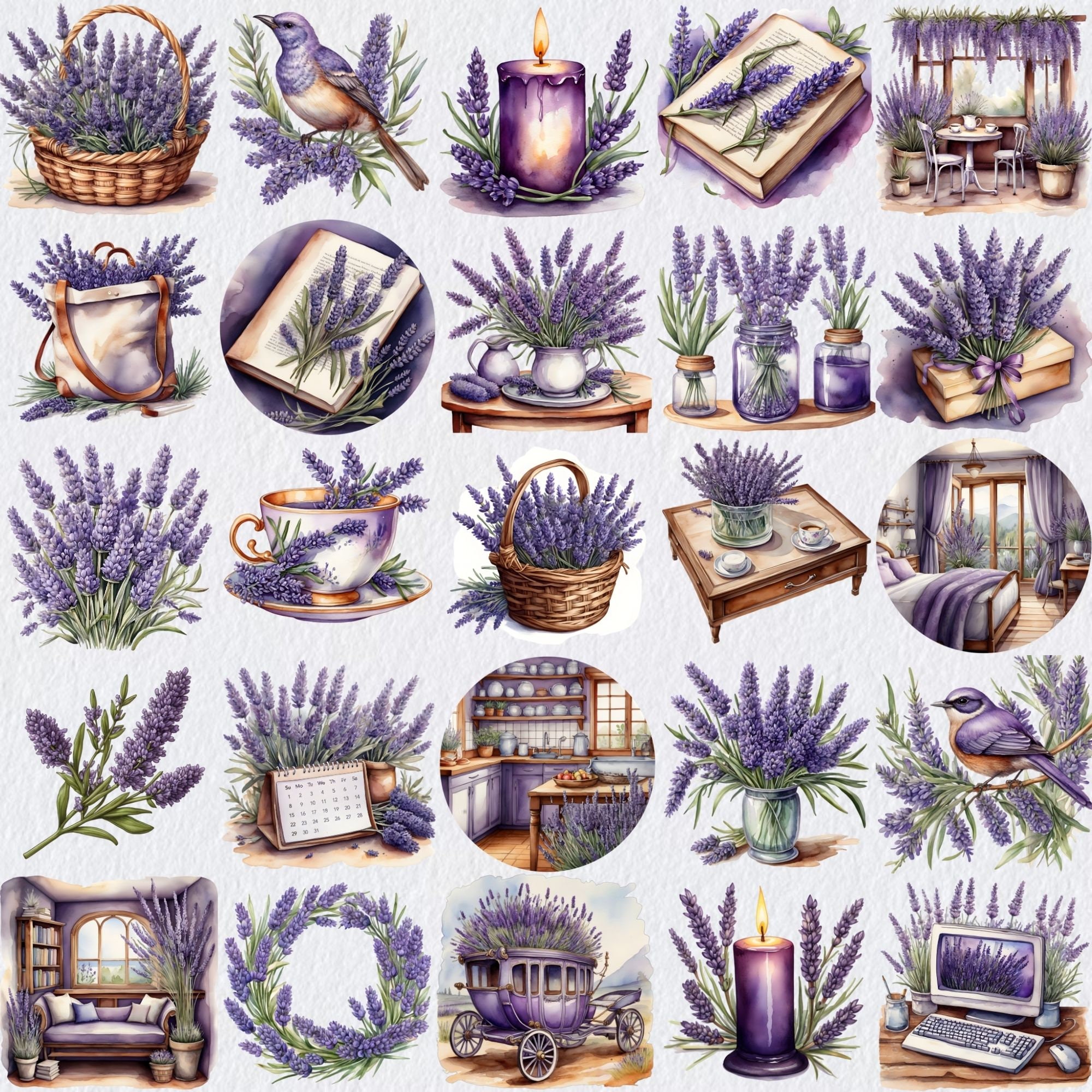 Ode to Lavender Clipart Bundle, French Lavender Flowers Clip Art ...
