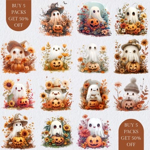 Watercolor Cute Ghost Clipart for Halloween Themed Sublimation, Jack-o ...