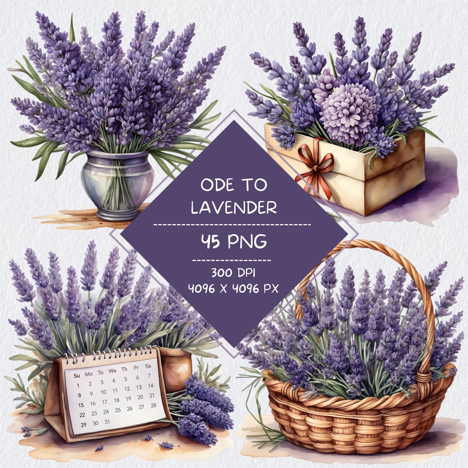 Ode to Lavender Clipart Bundle, French Lavender Flowers Clip Art ...
