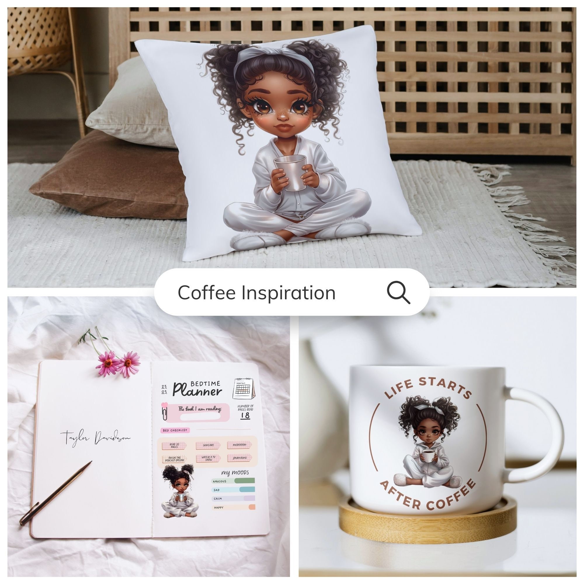 Black Chibi Girls With Coffee Clipart Bundle, Cute Chibi African ...