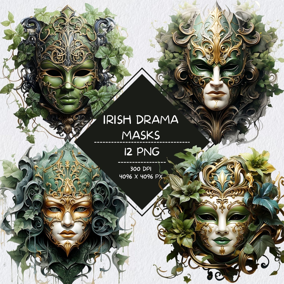 Irish Drama Theater Masks Clipart Bundle, Watercolor Theatre Masks Clip ...