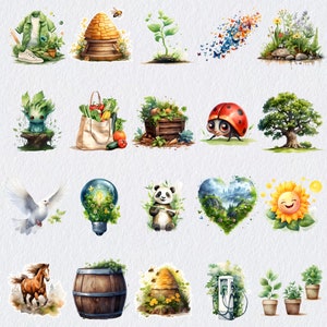 Watercolor Earth Day Clipart, Environment Clipart, Eco Friendly Clipart ...