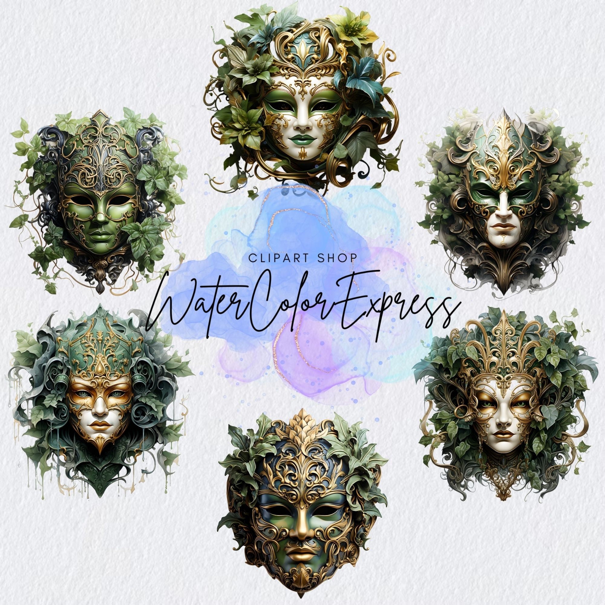 Irish Drama Theater Masks Clipart Bundle, Watercolor Theatre Masks Clip ...