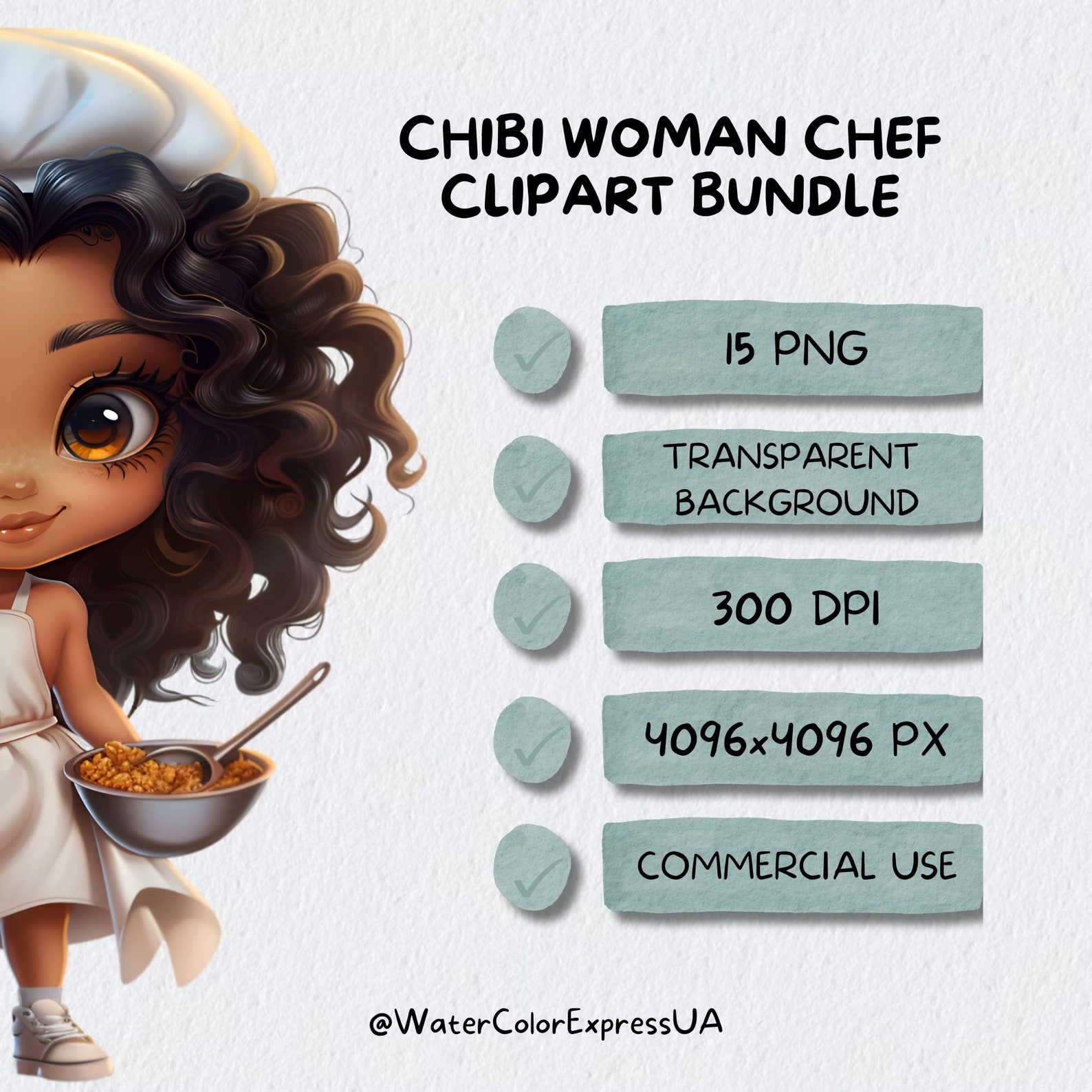 Cute Chibi Woman Chef Clipart, Female Chef Clipart, Chibi Girl Clipart ...