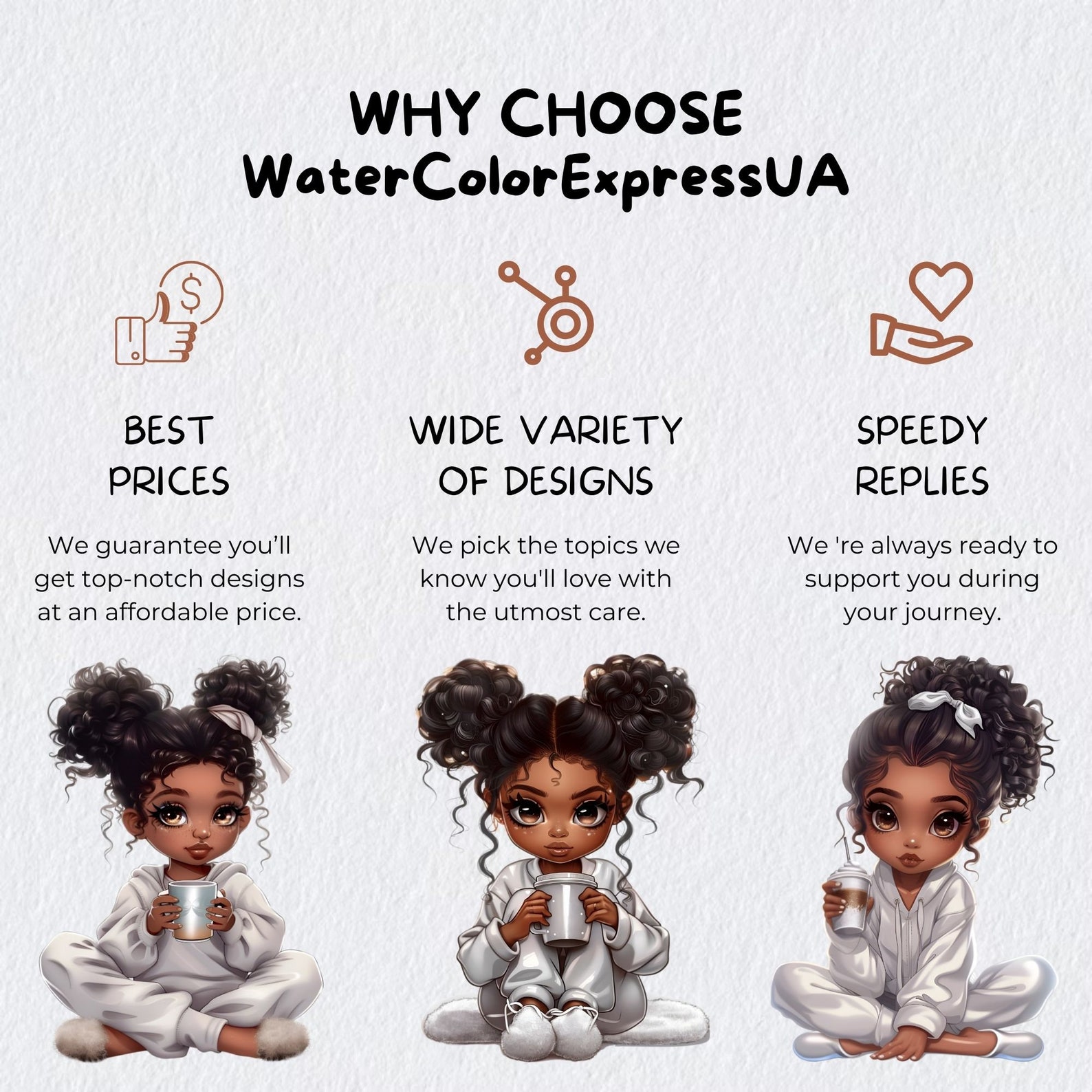 Black Chibi Girls With Coffee Clipart Bundle, Cute Chibi African ...