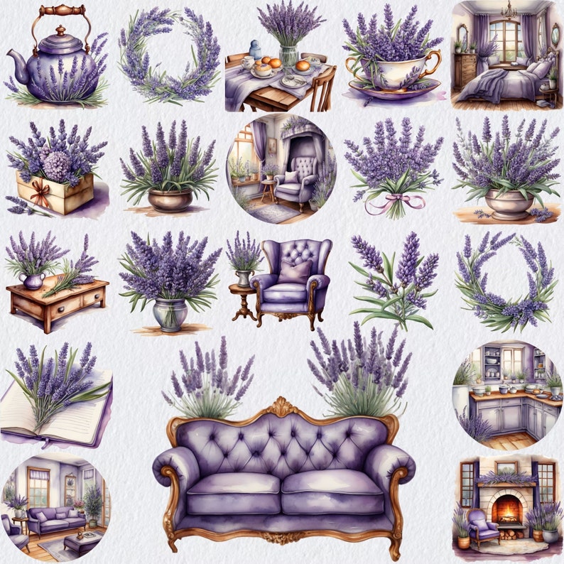 Ode to Lavender Clipart Bundle, French Lavender Flowers Clip Art ...
