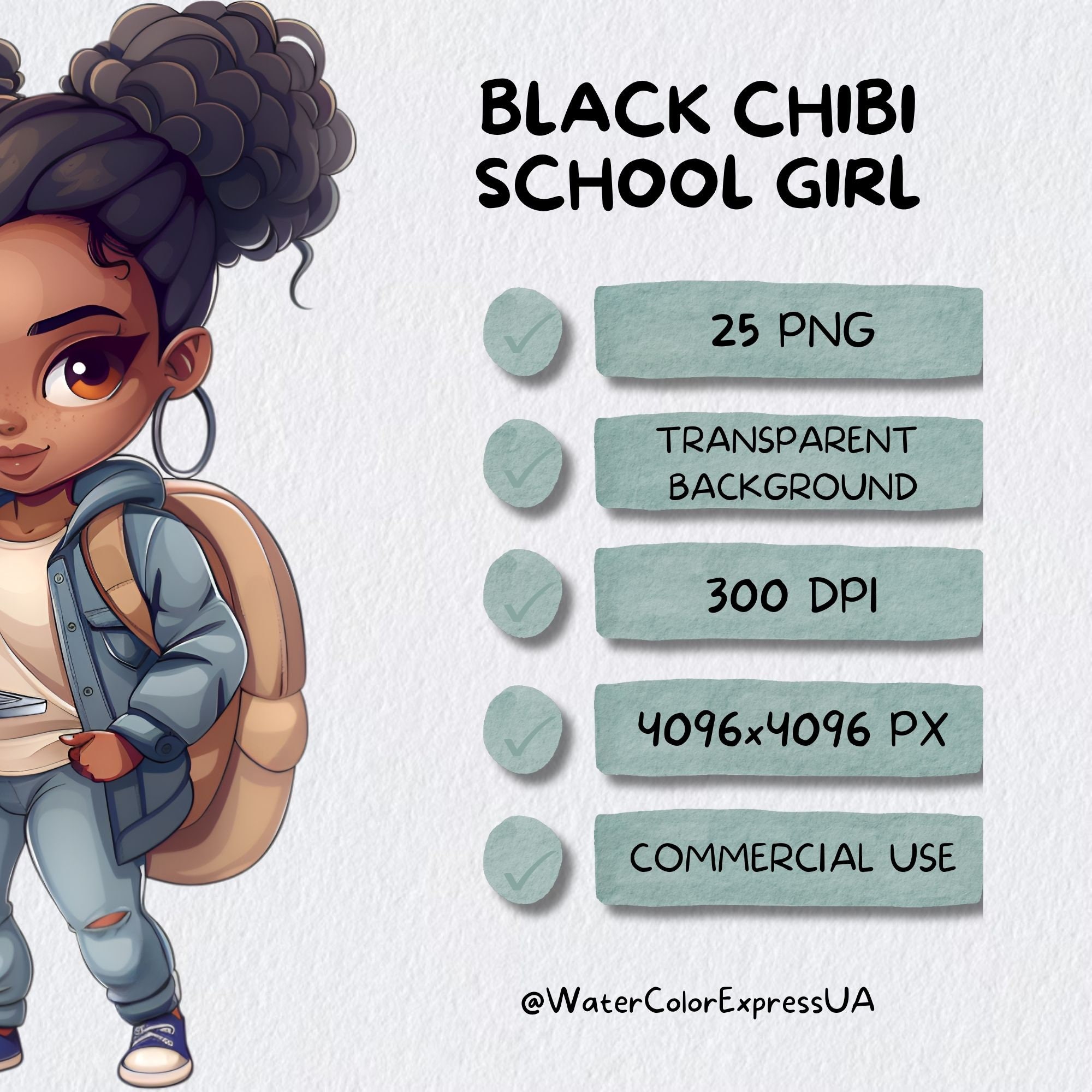Black Chibi School Girl Clipart, Black Chibi Geek Student Clipart ...
