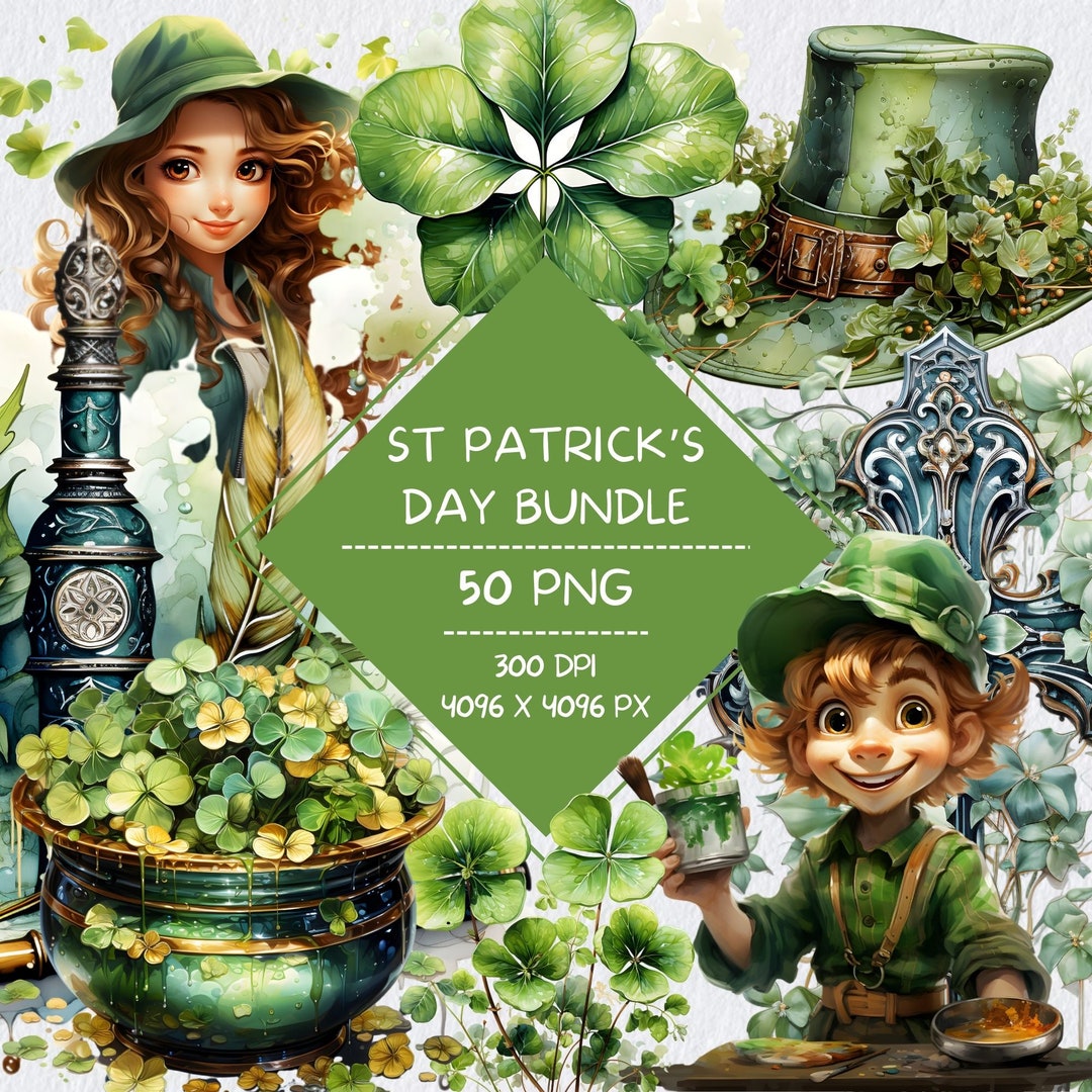 St Patricks Day Clipart Bundle, Leprechaun Shamrock Pot of Gold Clip ...