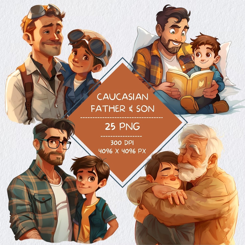 Caucasian Father and Son Clipart, Father's Day Clip Art, Fathers Day ...