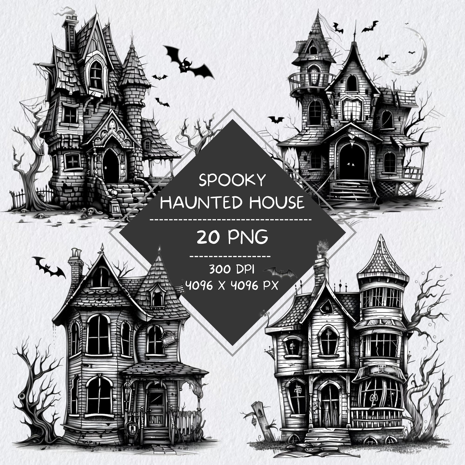 Vintage Haunted House Clipart, Haunted Mansion With Spooky Tree Clipart ...
