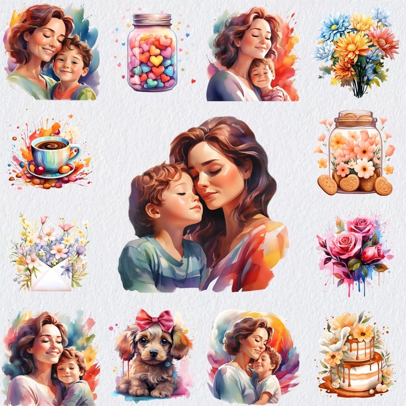Caucasian Mother and Son Clipart Bundle, Mothers Day Graphics Pack ...