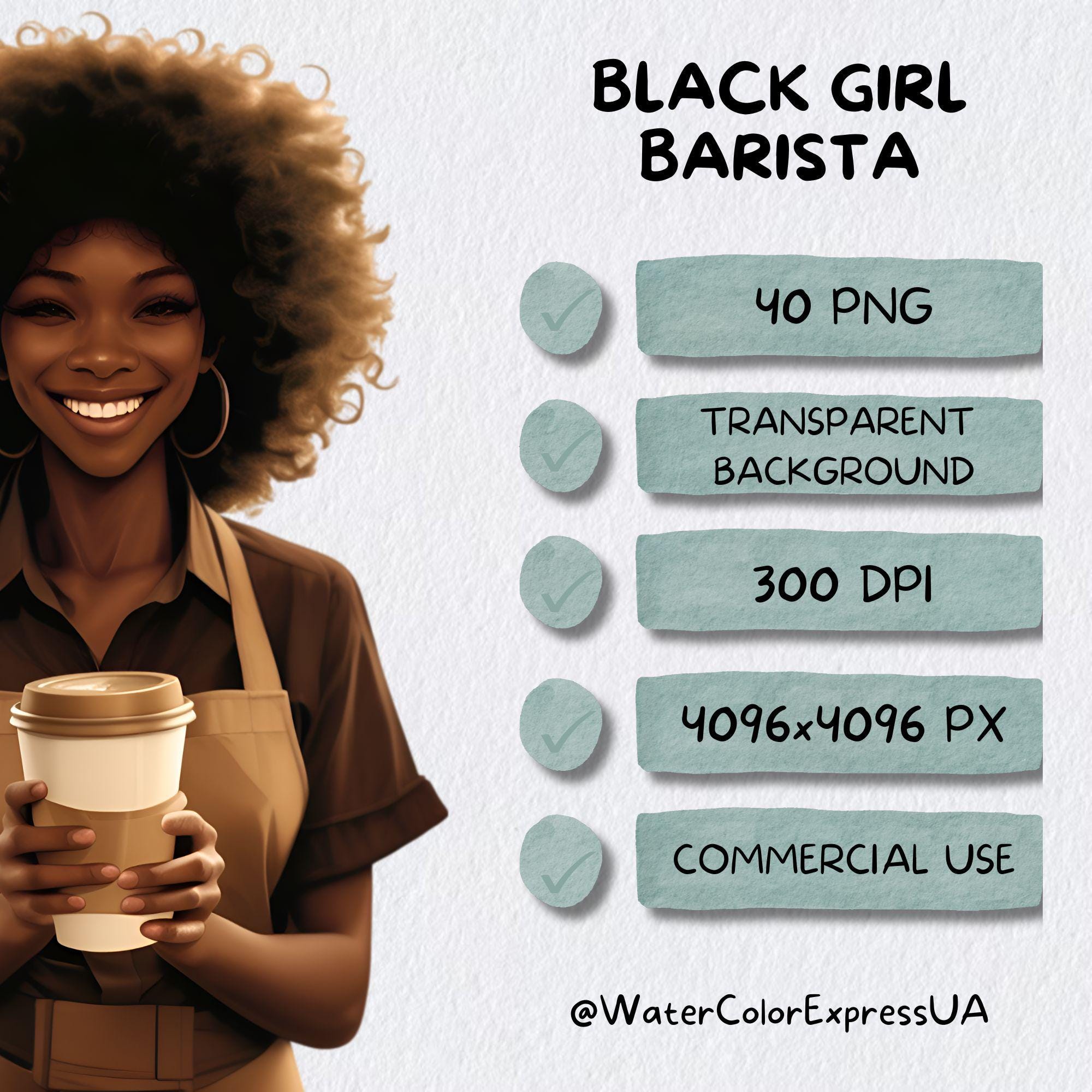 Black Girl Barista Clipart, Digital Notebook Coffee Shop Aesthetic Clip ...