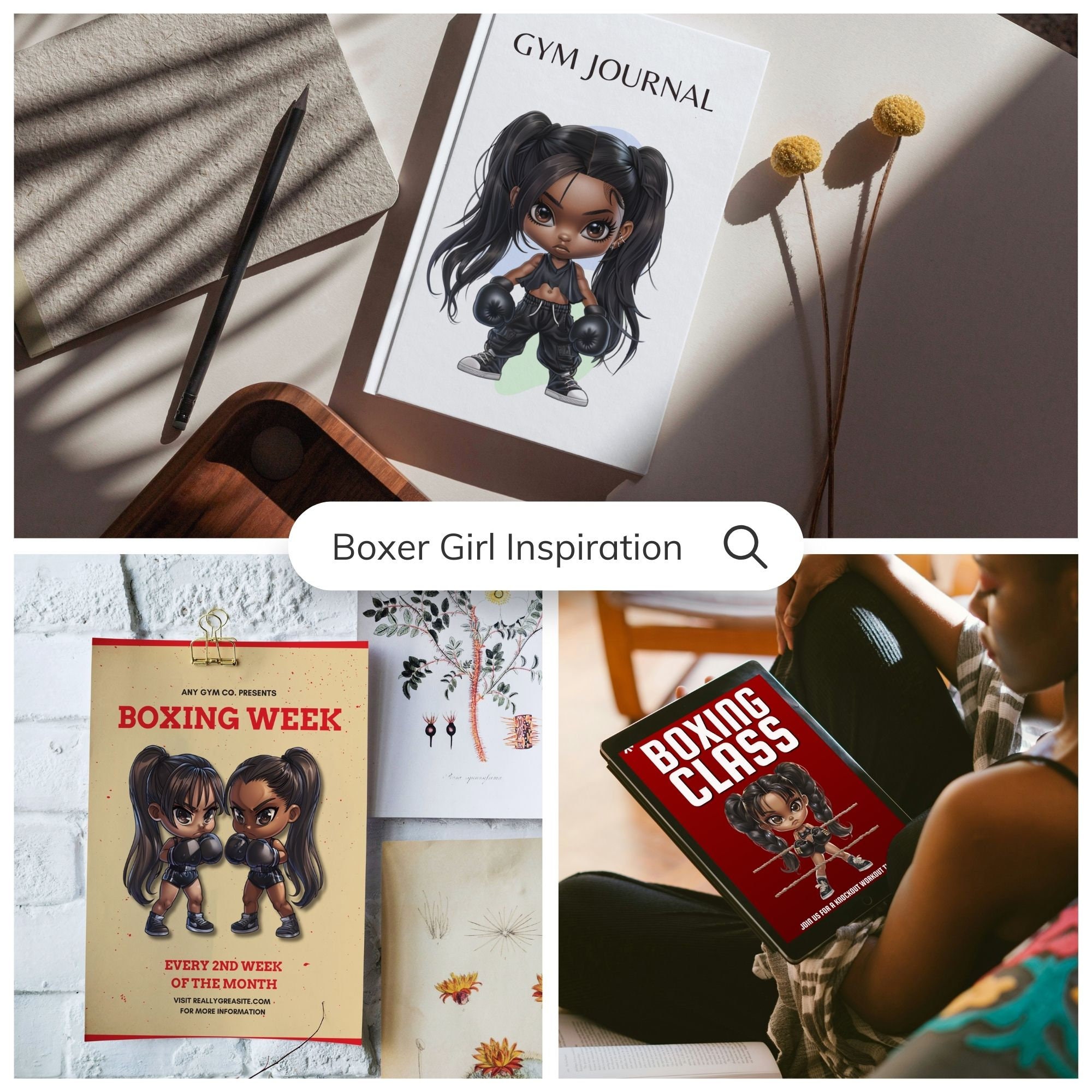 Black Chibi Boxer Girl Clipart Bundle, Cute Chibi African American Girl ...