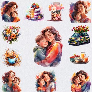 Caucasian Mother and Son Clipart Bundle, Mothers Day Graphics Pack ...