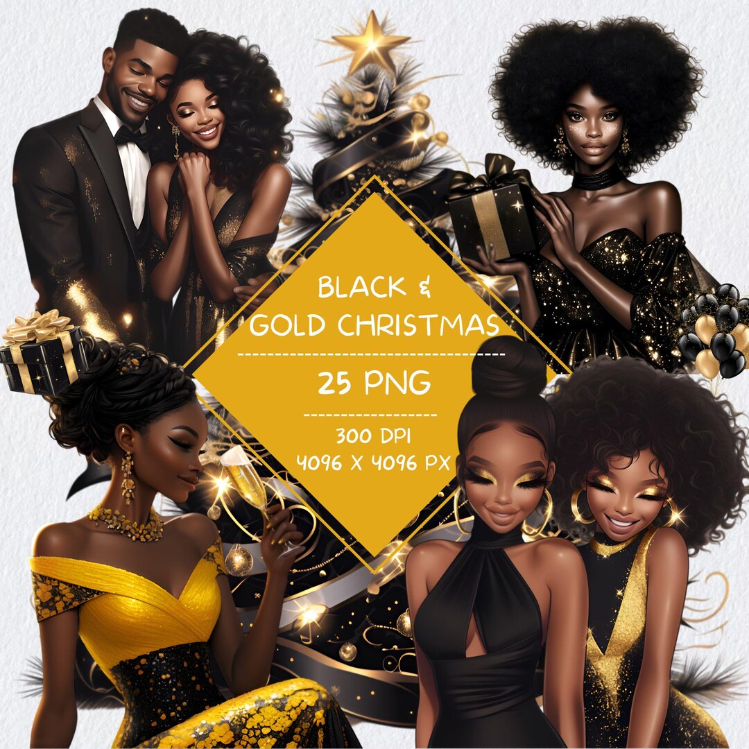 Black Girl Christmas Elegance Clipart Pack, Digital Notebook Winter ...